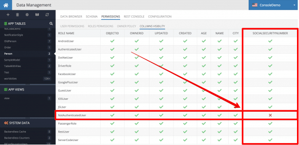 Roles-Based Database Column Visibility | Backendless