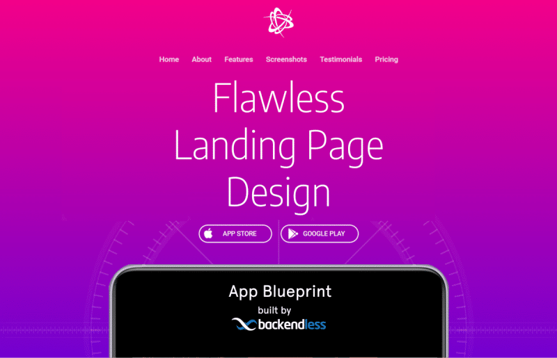 Flawless Landing Page Design App Blueprint | Backendless