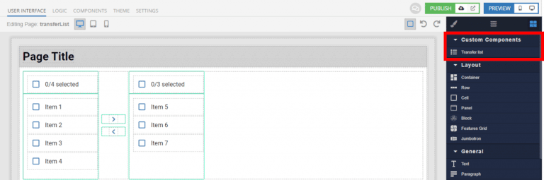 Transfer List Component | Backendless Marketplace