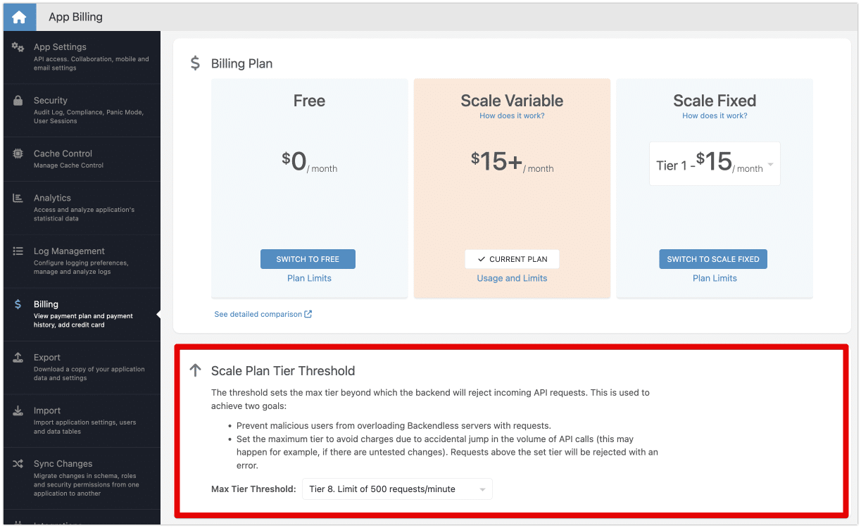 About the Scale Variable Plan | Backendless